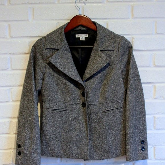 Pendleton | Jackets & Coats | Pendleton Blazer Size 6 Petite Gray Knit ...
